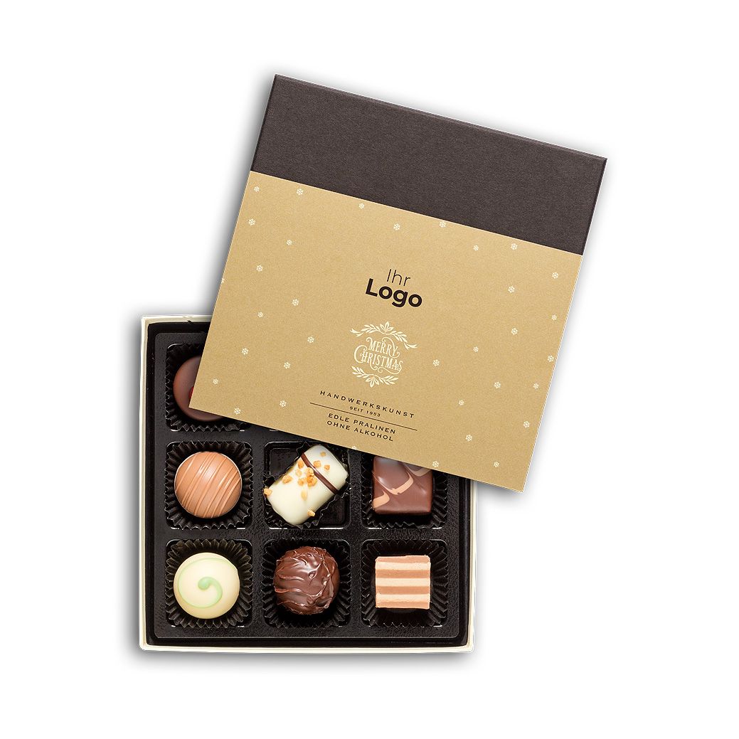 Edle Pralinen ohne Alkohol "Merry Christmas" mit Ihrem Logo 110g | 110g ...
